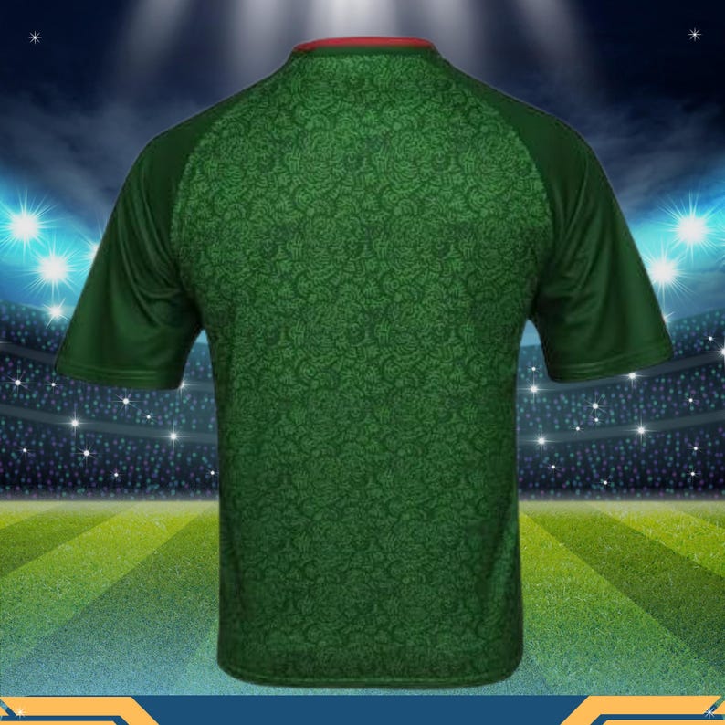 Mexico Soccer Jersey Green Aztec Pattern Red Trim Crest Logo Unisex ...