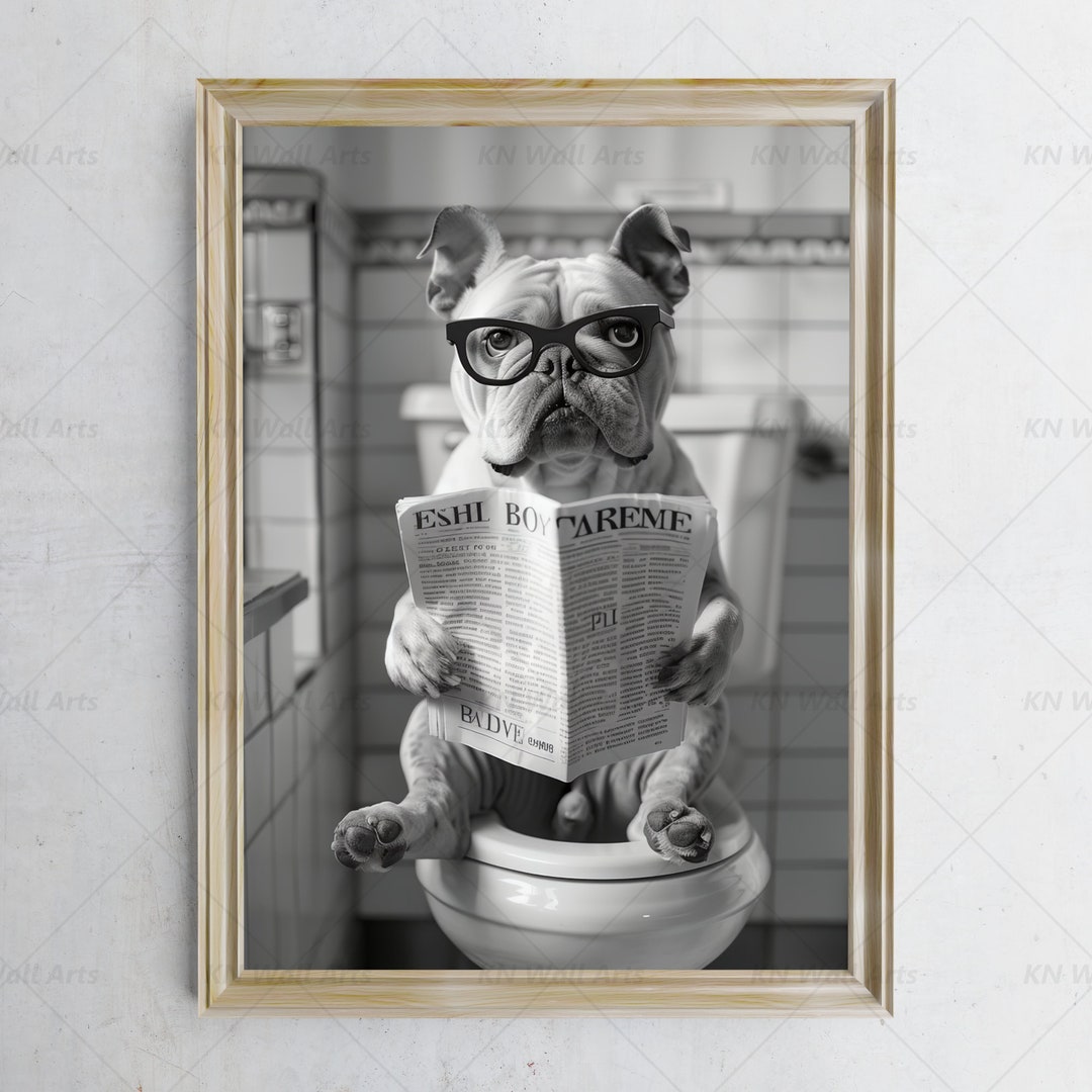 Bathroom Wall Art, Funny Dog Wall Decor, Dog in Toilet, Animal in ...