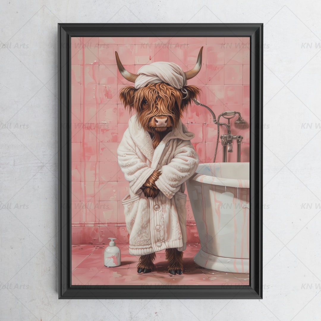 Bathroom Wall Art, Highland Cow Wall Decor, Funny Cow in Bathroom, Cow ...