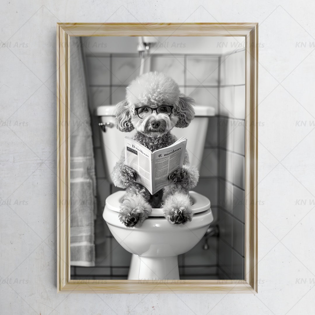 Bathroom Wall Art, Funny Dog Wall Decor, Dog in Toilet, Animal in ...
