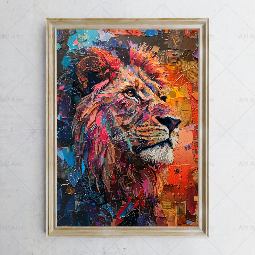 Lion Art Print. Cubism Animal Wall Art. Lion Wall Decor Printable. Lion ...