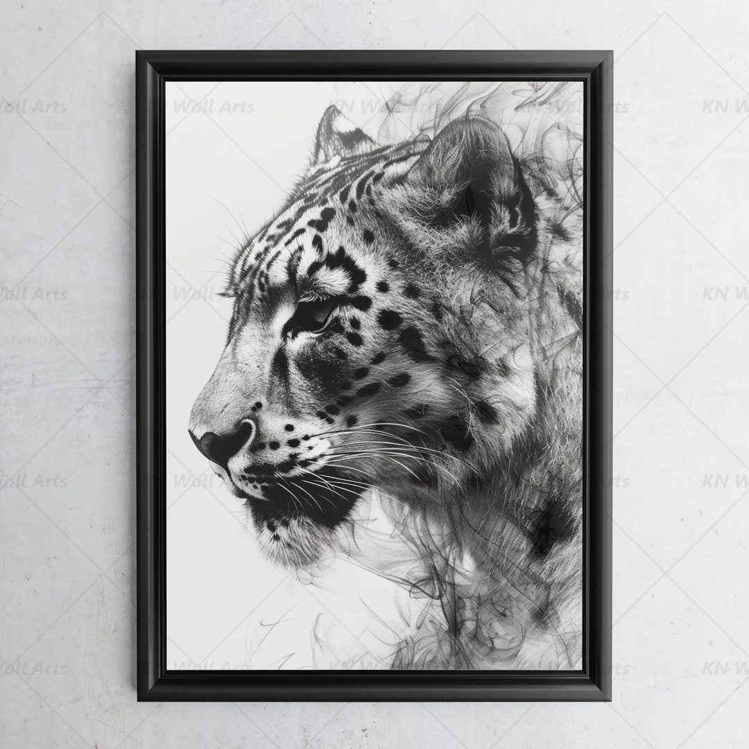 Snow Leopard Print. Ice Leopard Printable. Black and White Wall Decor ...