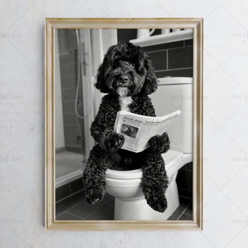 Bathroom Wall Art, Funny Dog Wall Decor, Dog in Toilet, Animal in ...