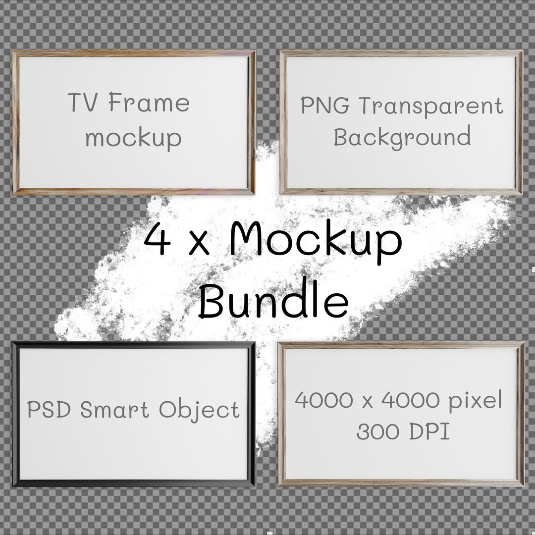 16x9 TV Frame Mockup Bundle Set of 4, Rustic Wood Frame Mock Up ...
