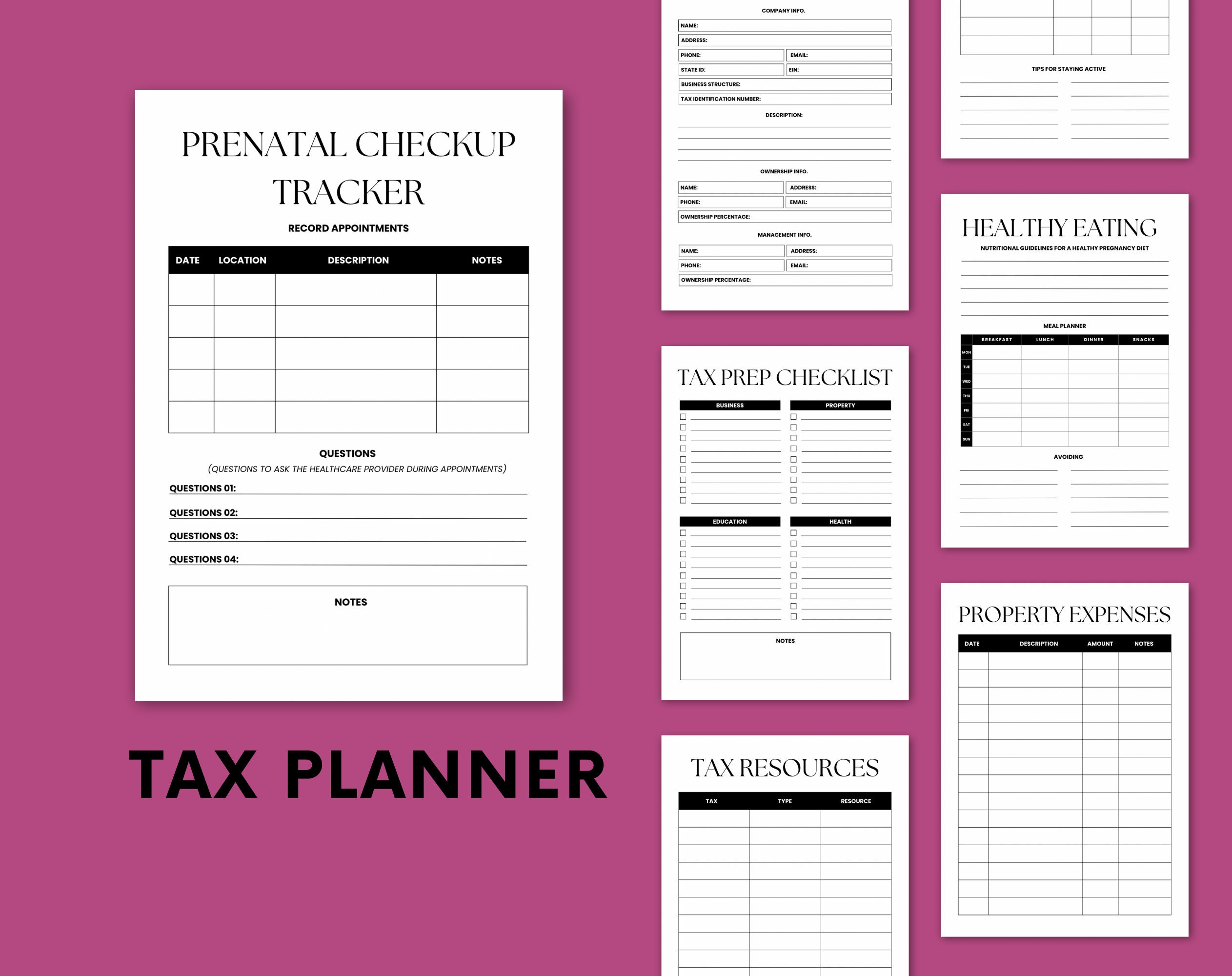 Tax Planner Tax Pay Template Canva Finance Tracker Accounting Expense ...