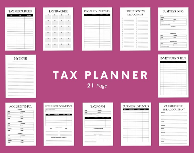 Tax Planner Tax Pay Template Canva Finance Tracker Accounting Expense ...