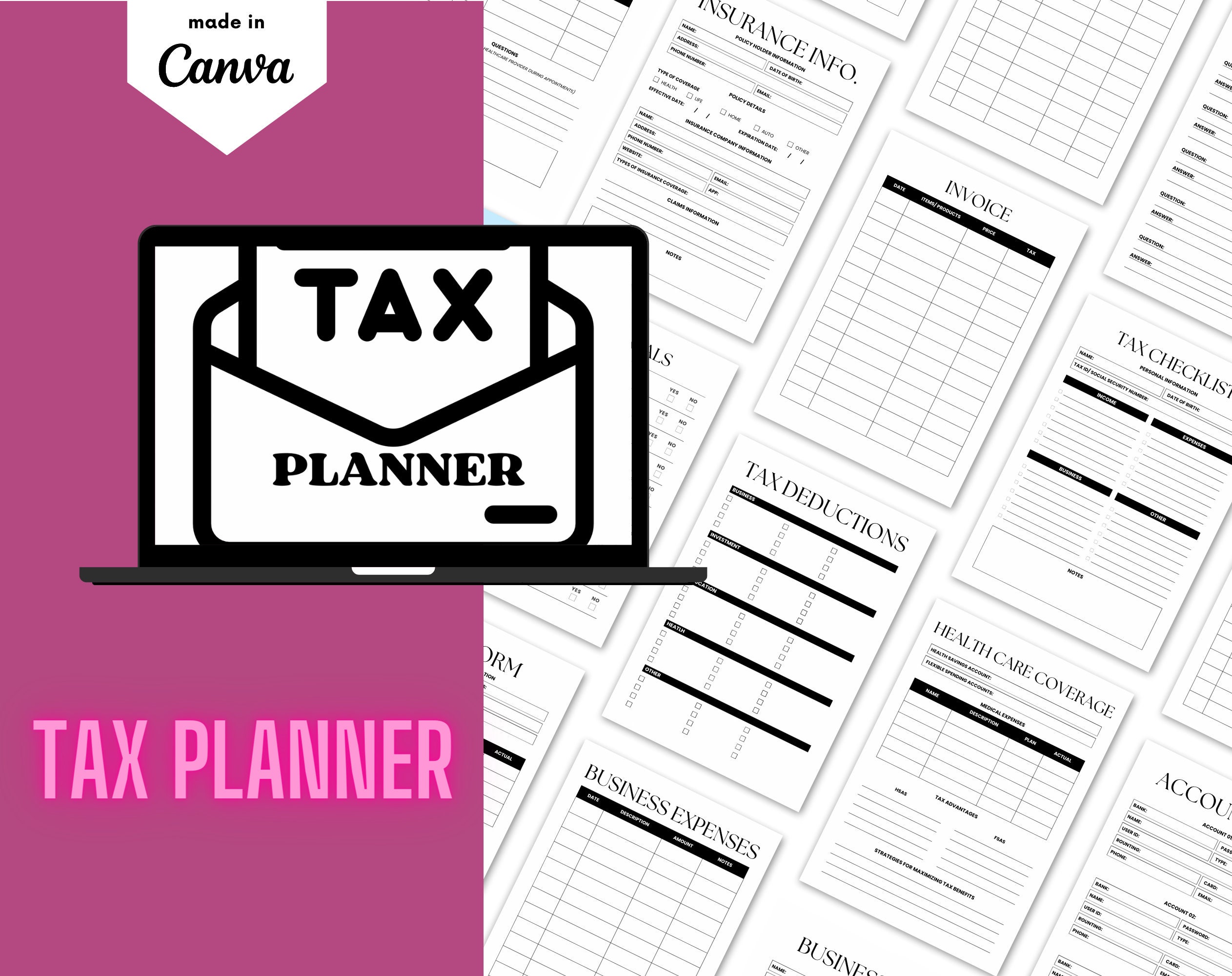 Tax Planner Tax Pay Template Canva Finance Tracker Accounting Expense ...