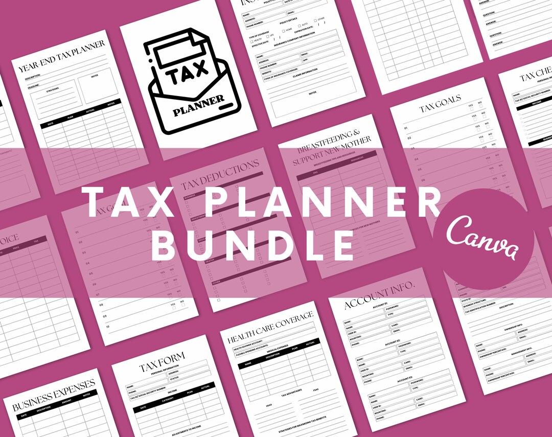Tax Planner Tax Pay Template Canva Finance Tracker Accounting Expense ...