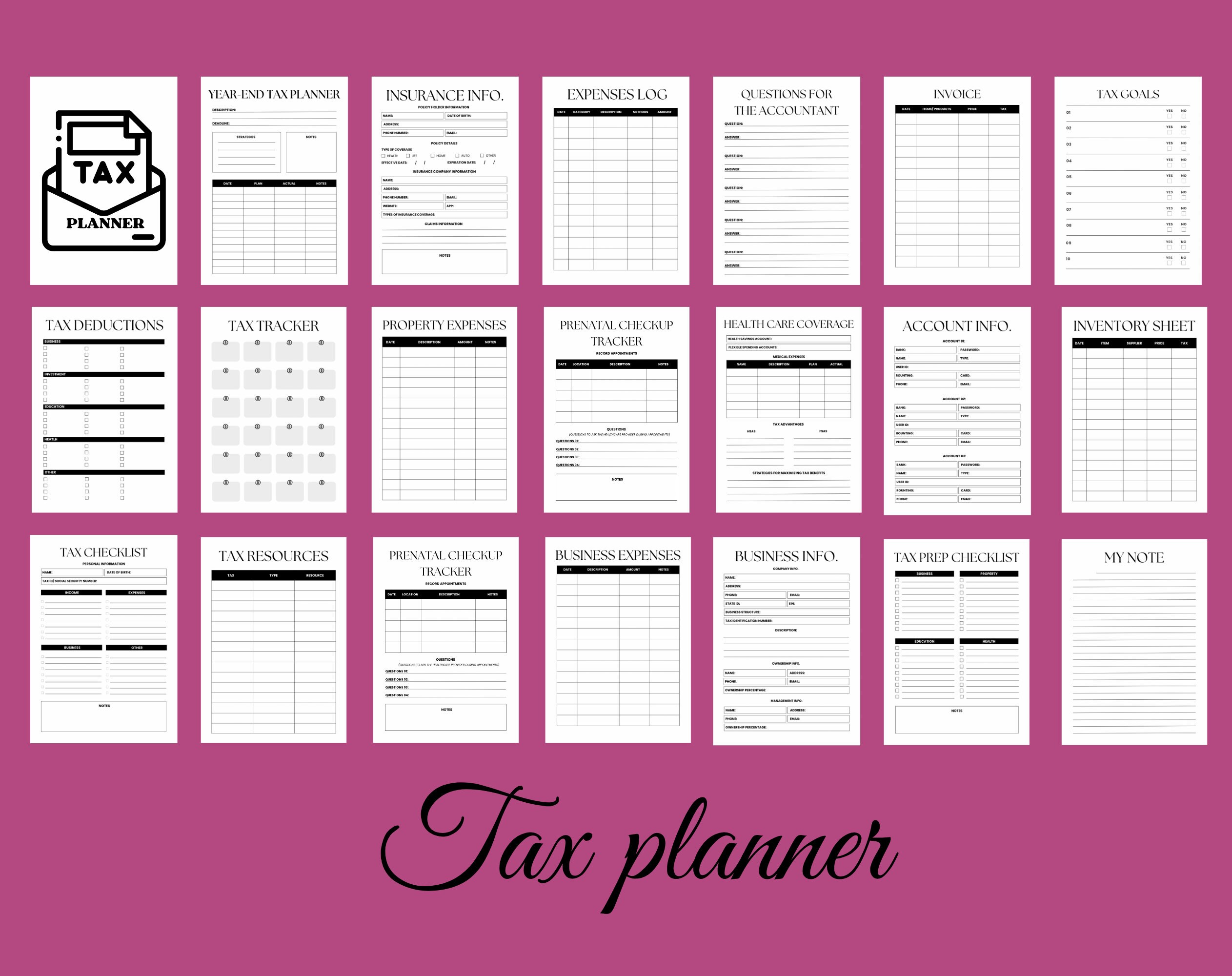 Tax Planner Tax Pay Template Canva Finance Tracker Accounting Expense ...