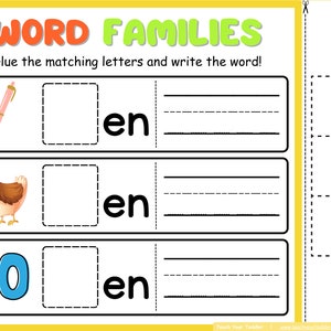 Word Family Endings| Learn to Read| Colorful Printable| Matching ...
