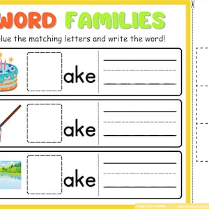 Word Family Endings| Learn to Read| Colorful Printable| Matching ...