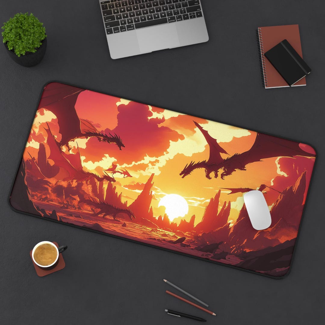 Red Dragons Deskmat, Dragon Scenery Desk Mat, Dragon Mousepad, Red ...