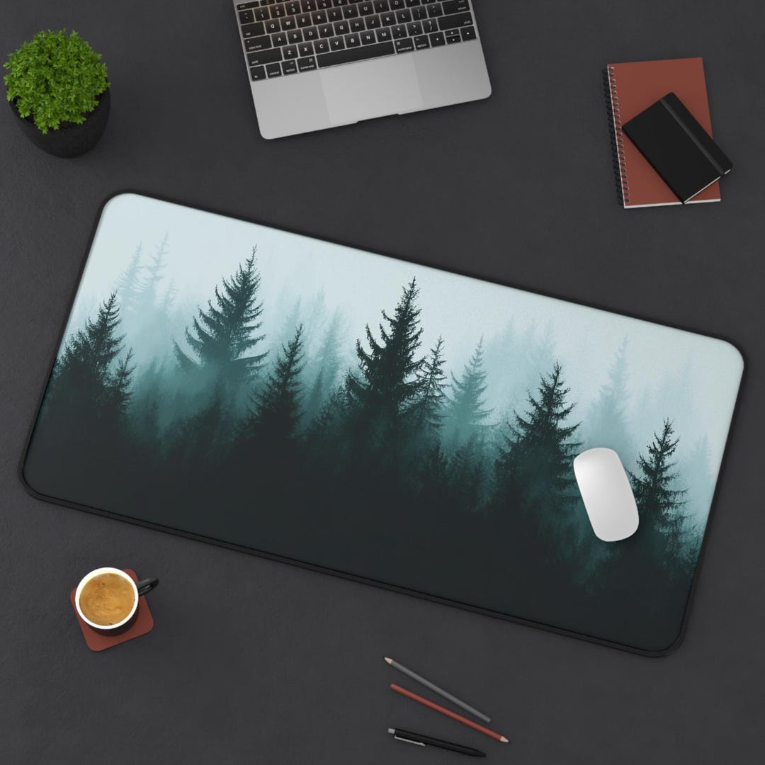 Foggy Forest Deskmat, Forest Desk Mat, Foggy Forest Mousepad, Dark ...