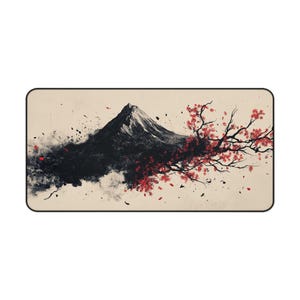 Japanese Ink Wash Mountain Desk Mat, Red Sakura Blossom XXL Mousepad ...