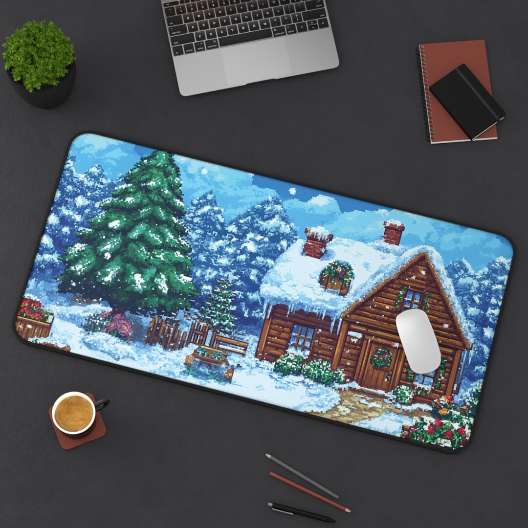 Pixelart Winter Deskmat, Pixelart Desk Mat, Pixelart Winter Mousepad, Pixelart Mousepad, Snowy ...