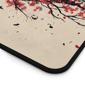 Japanese Ink Wash Mountain Desk Mat, Red Sakura Blossom XXL Mousepad ...