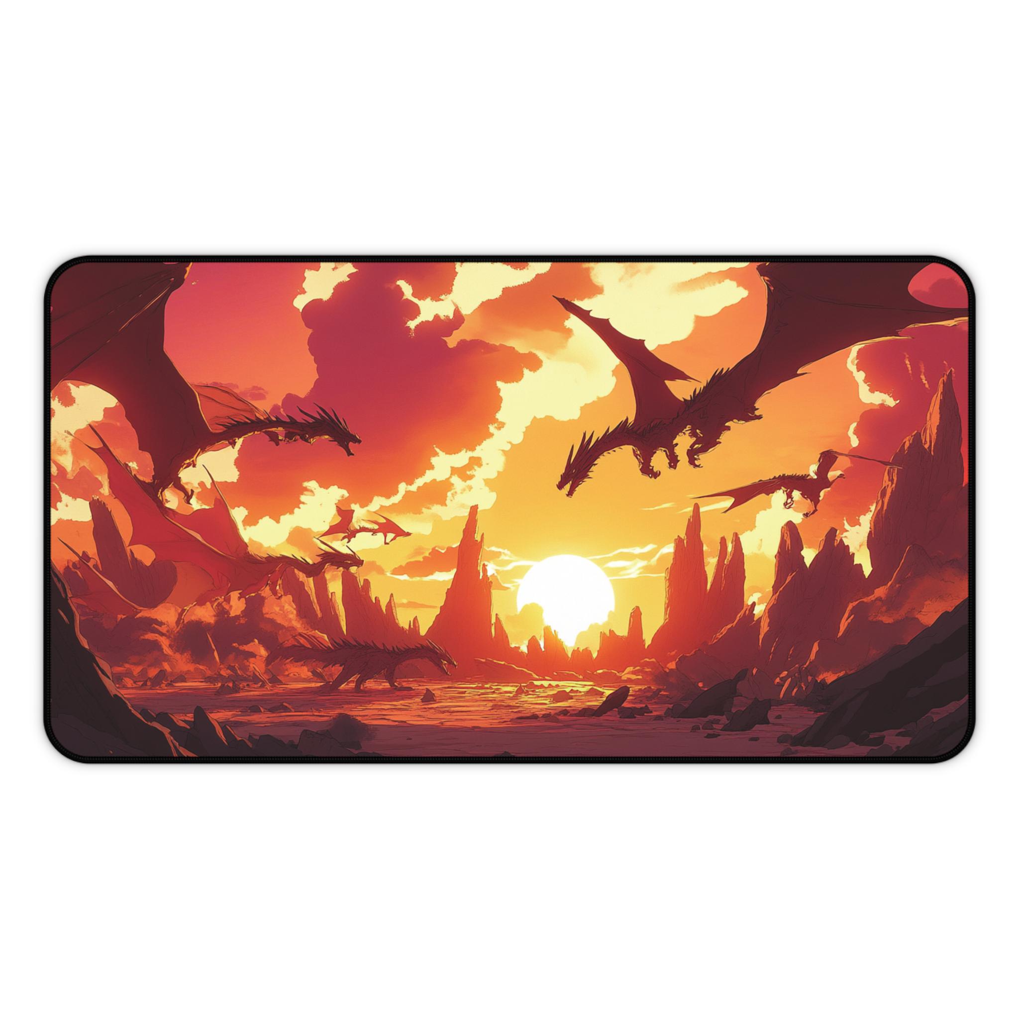 Red Dragons Deskmat, Dragon Scenery Desk Mat, Dragon Mousepad, Red ...