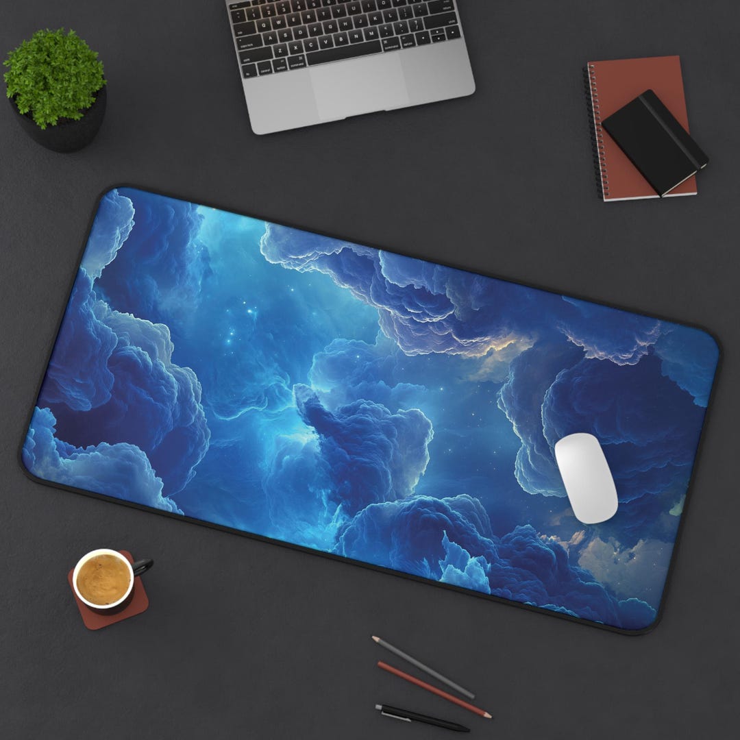 Blue Cloud Galaxy Deskmat - Blue Cloud Mousepad - Galaxy Mouse Pad - Etsy