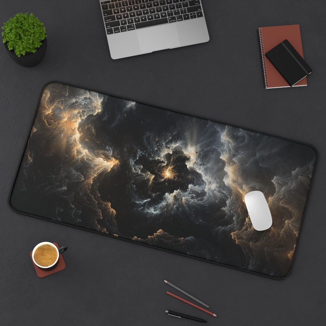 Black Galaxy Deskmat, Galaxy Deskmat, Black and Gold Mousepad ...