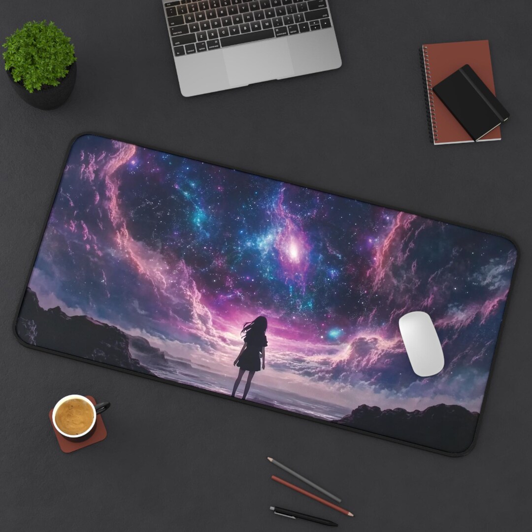 Anime Galaxy Deskmat, Anime Girl With Galaxy Desk Mat, Galaxy Mousepad ...