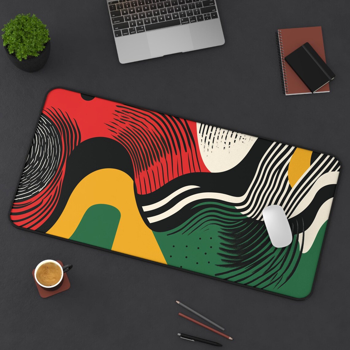 Abstract Art Mousepad, Colorful Retro Deskmat, Geometric Pattern XXL ...