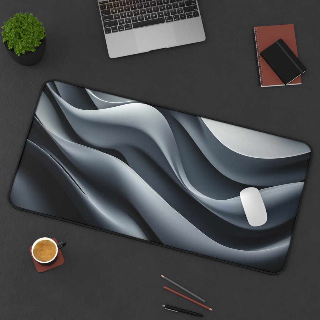Grey Abstract Waves Deskmat, Grey Waves Deskmat, Modern Grey Mousepad ...