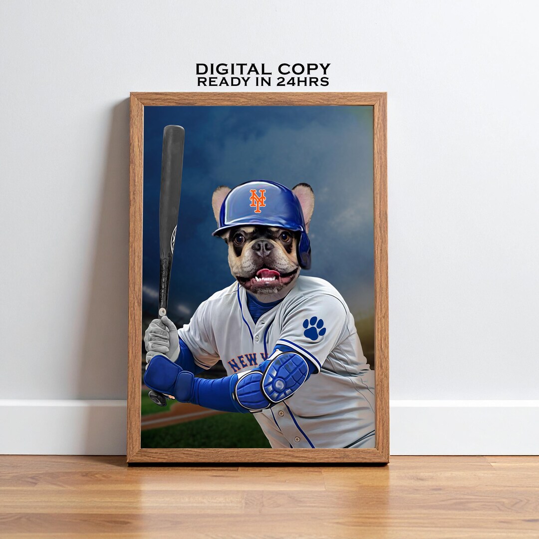 Personalized Baseball Team Dog Portrait, New York Baseball Player Pet ...