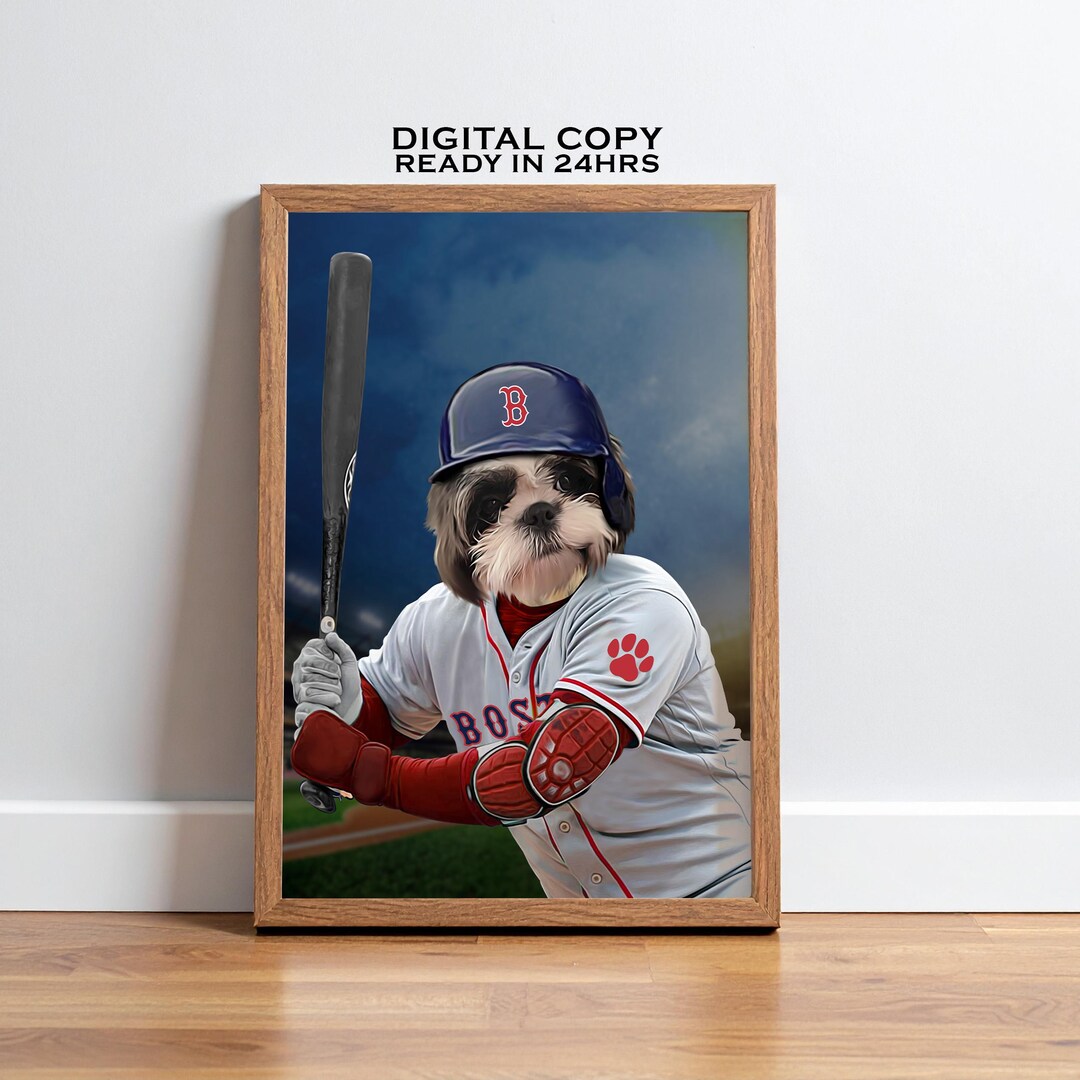 Custom Boston Baseball Dog in Jersey Portrait, Pet Baseball Poster ...