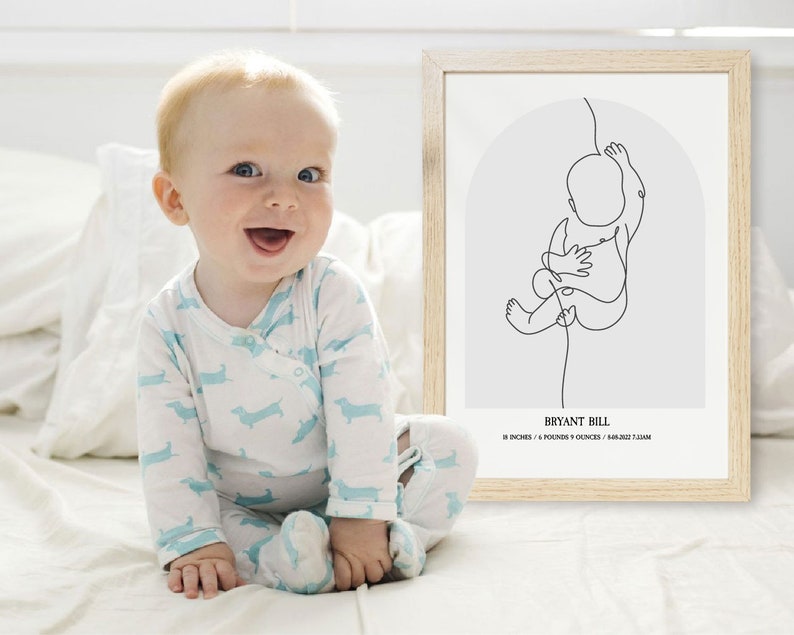 Newborn Baby Line Drawing Digital Art, Baby Gift, Baby Scale 1:1, Baby ...