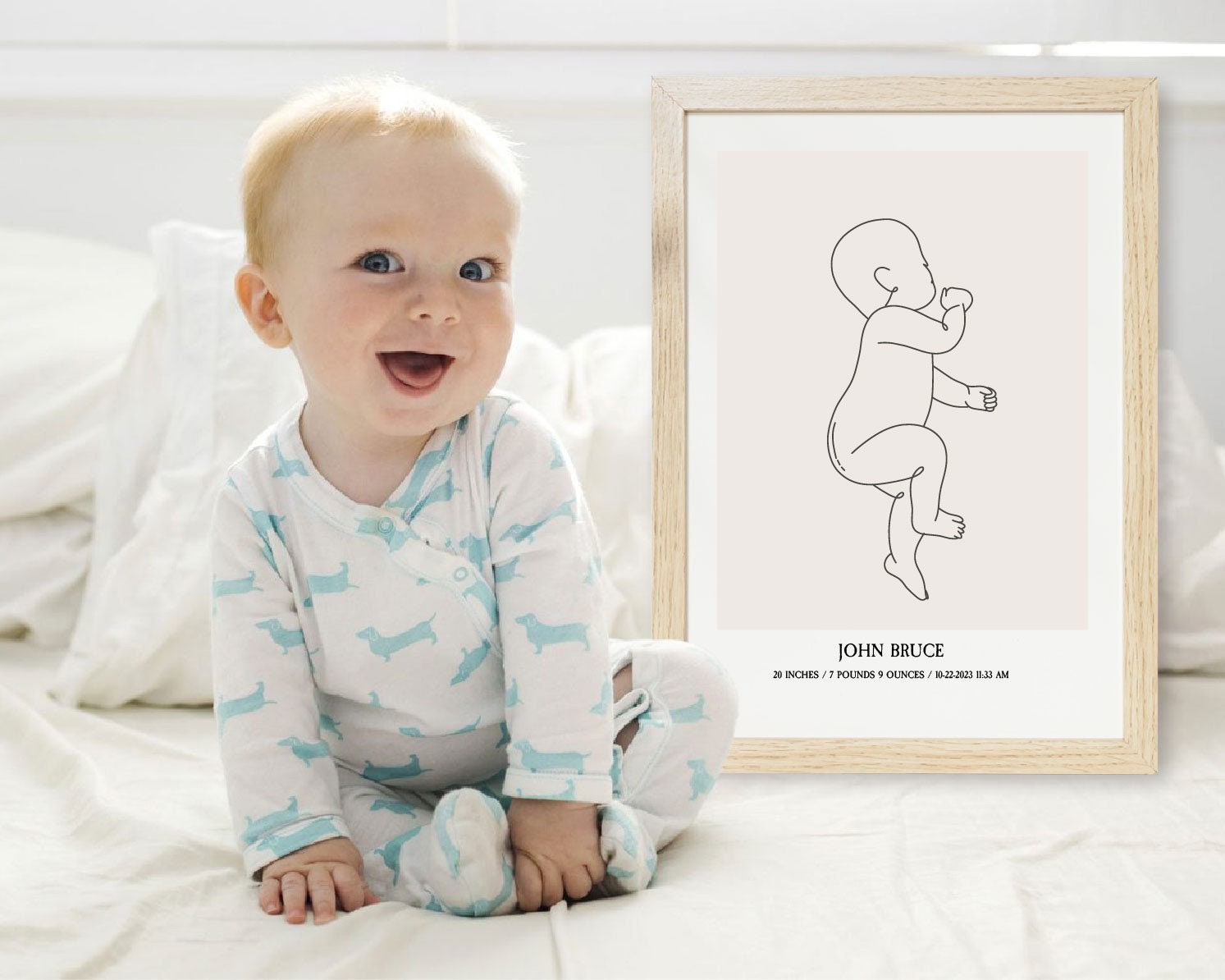 Newborn Baby Line Drawing Digital Art, Baby Gift, Baby Scale 1:1, Baby ...