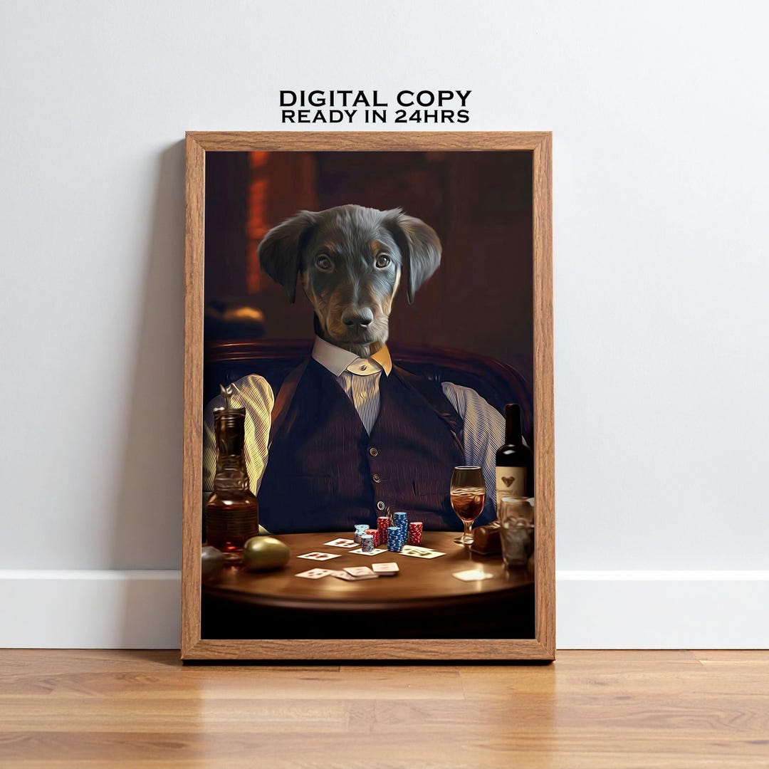 Dogs Playing Poker Portrait, Pet in Poker Table Poster, Dog Poker Wall ...