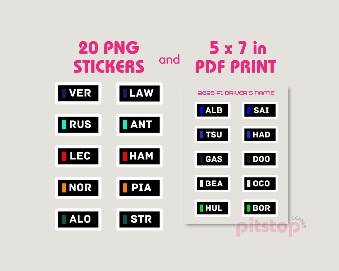 2025 F1 Drivers Name Stickers | Formula One Driver Stickers | 2025 F1 ...