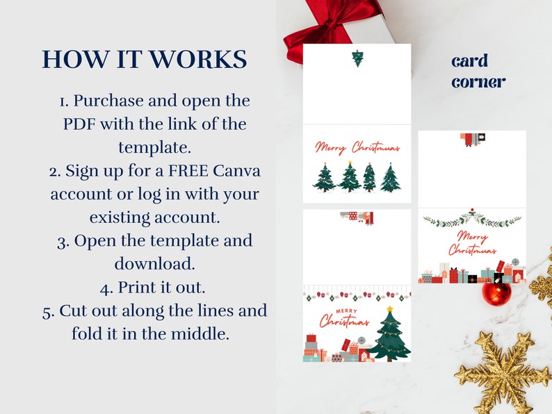 Printable Christmas Card Template Christmas Tree and Gifts Card, 3 ...