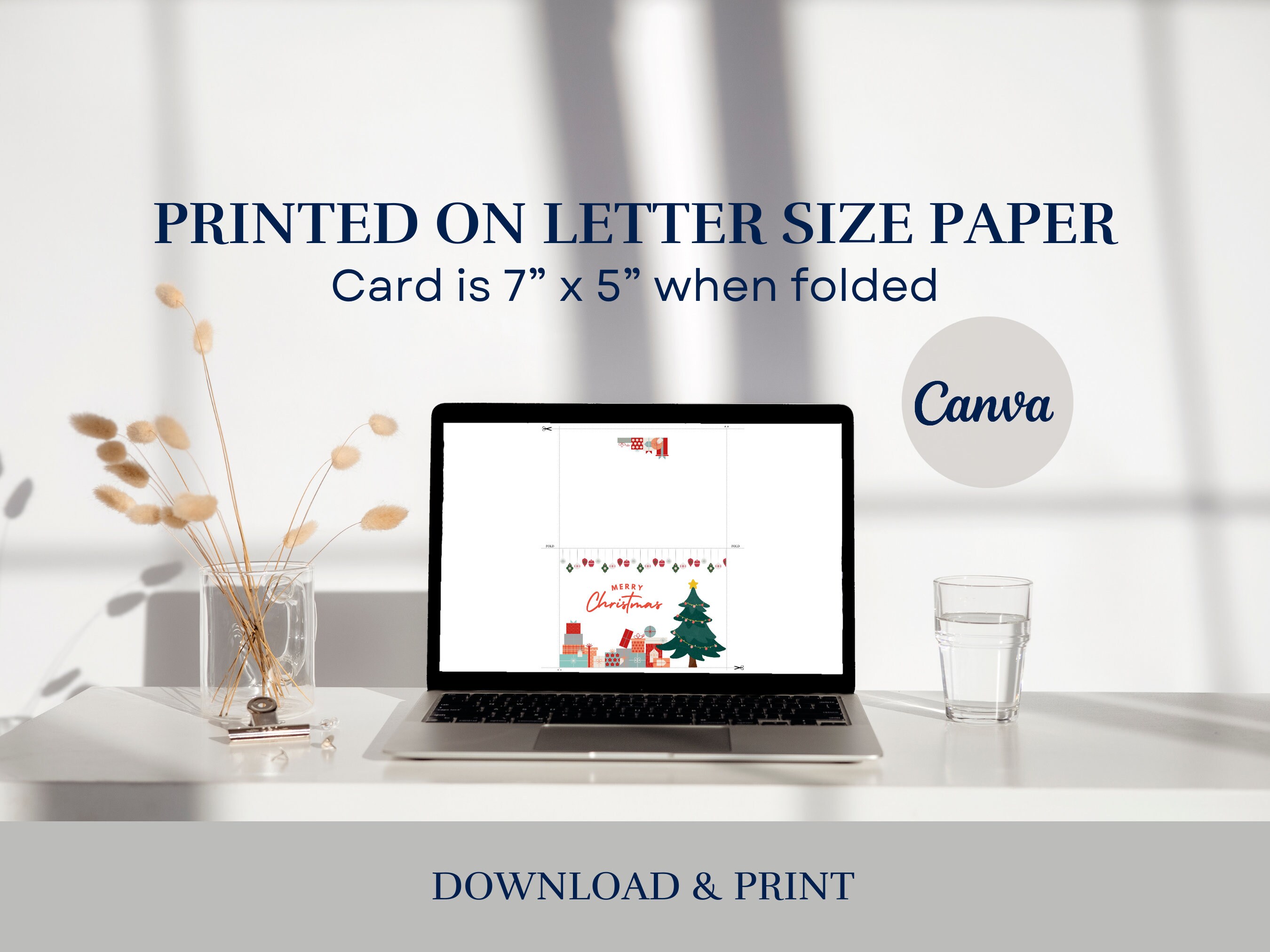 Printable Christmas Card Template Christmas Tree and Gifts Card, 3 ...