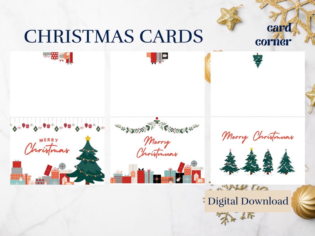 Printable Christmas Card Template Christmas Tree and Gifts Card, 3 ...