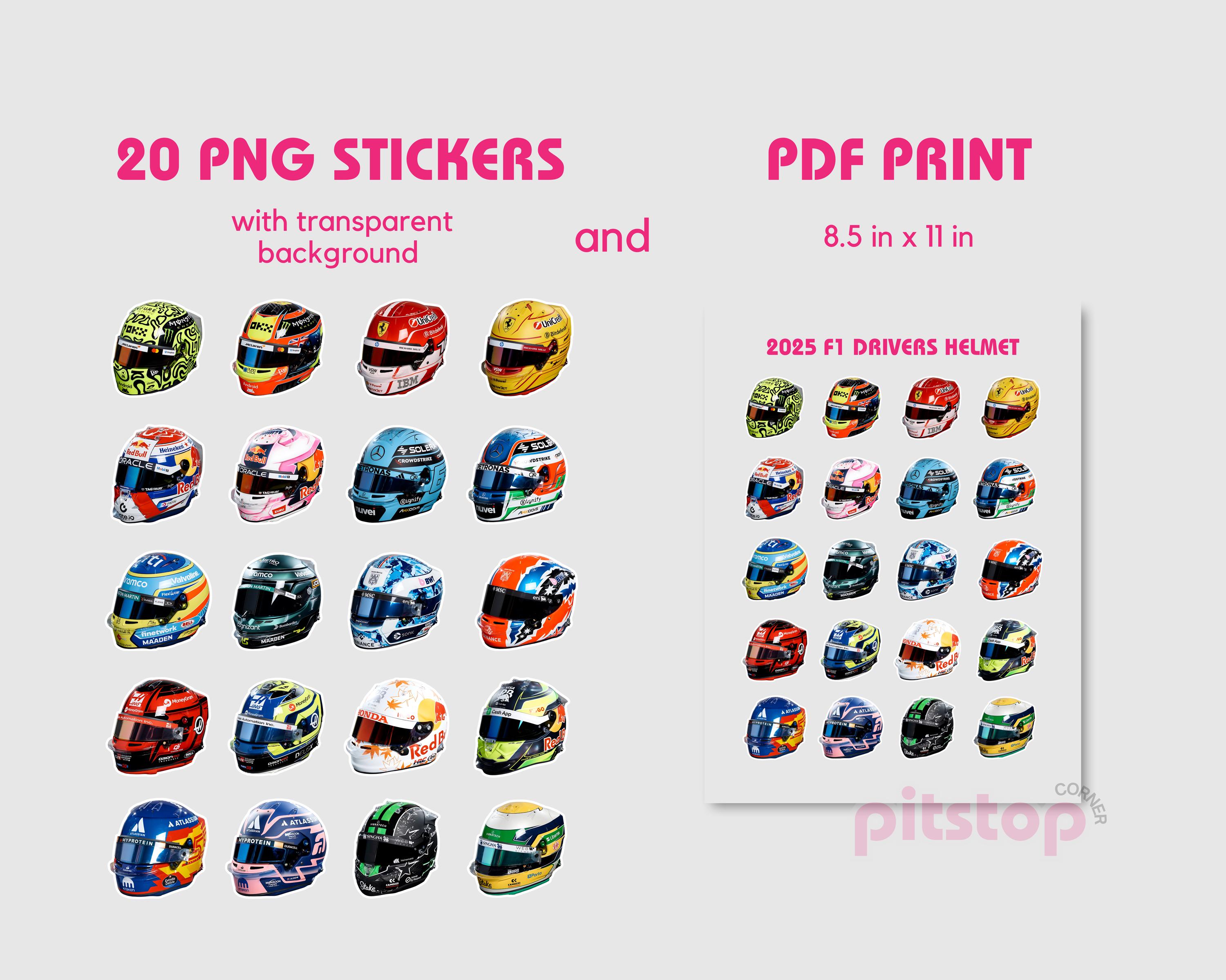 2025 F1 Drivers Helmet Stickers | Formula One Driver Helmets | 2025 ...