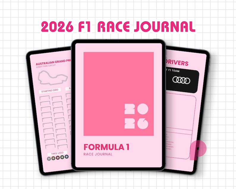 Pink 2026 Formula 1 Race Journal, F1 2026 Season Digital Planner & Race ...