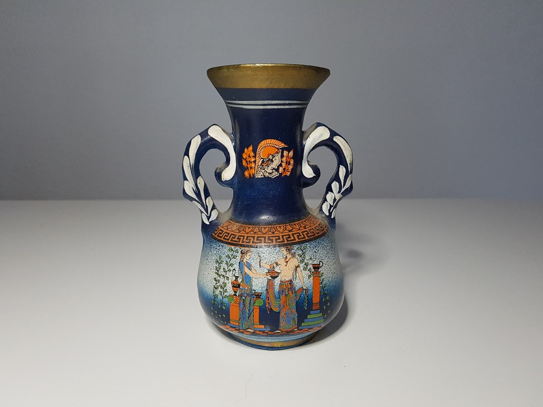 Vintage Greek Vase – Ceramic Souvenir Jug With Mythology Motifs, Blue ...