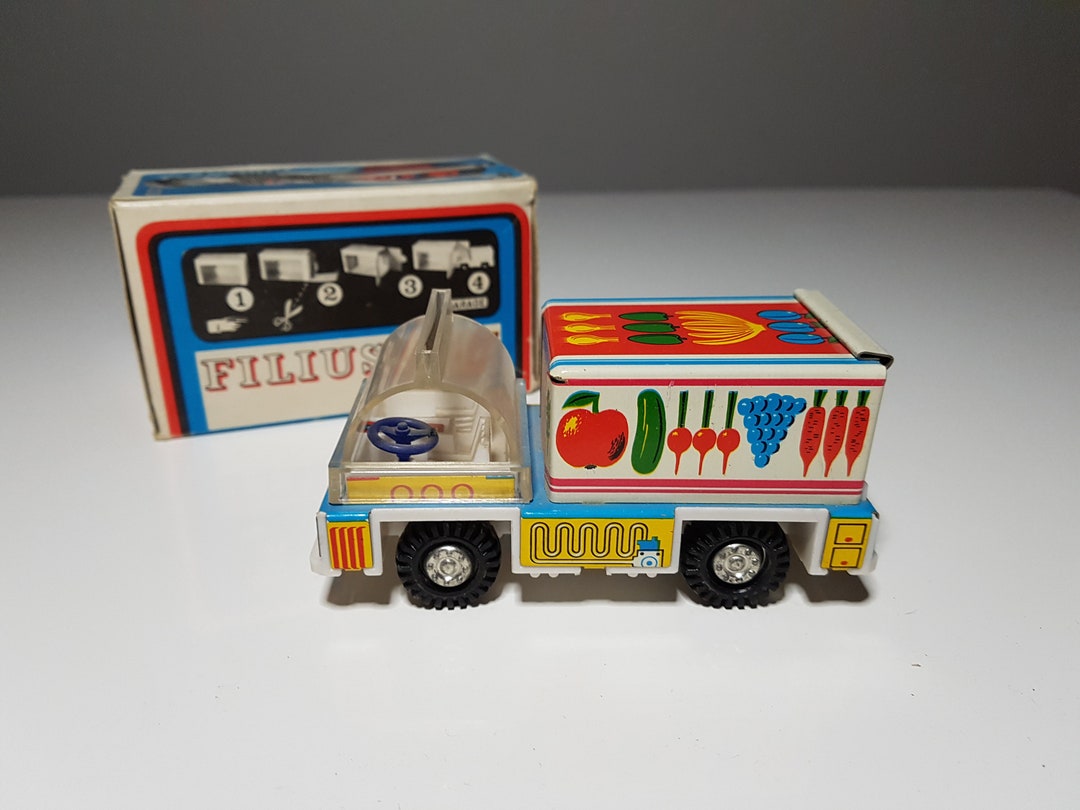 Vintage GDR Tin Car Truck Filius Garage Fruit Vegetables New With Box ...