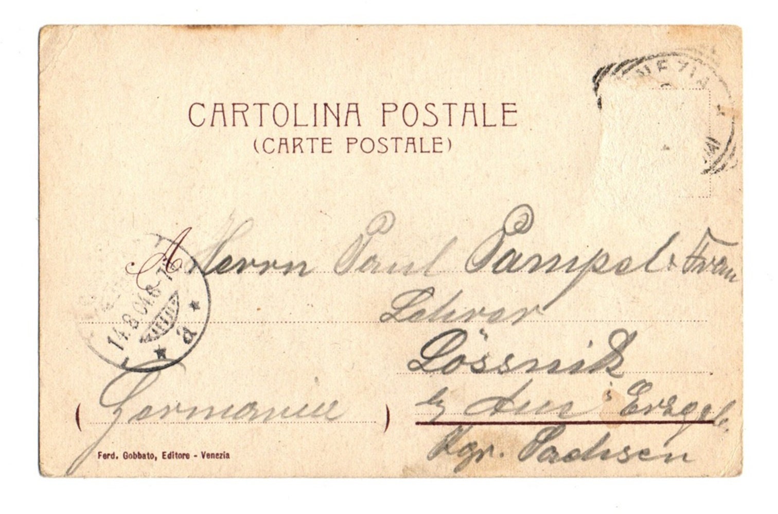 Old Postcard From 1904 Venice Italy With Stamp Postcard Unique Rare ...