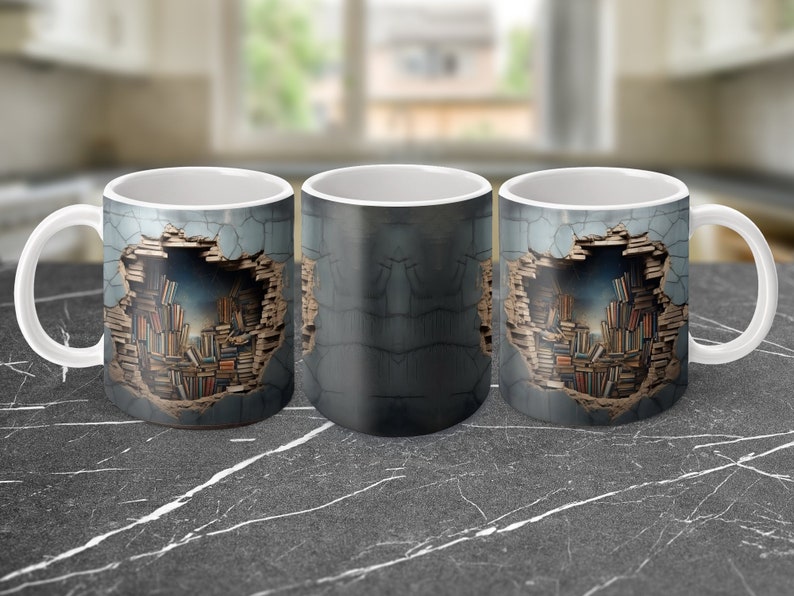 3D Effect Books Bookshelf Mug Library Mug Book Lover Gift - Etsy