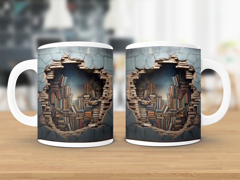 3D Effect Books Bookshelf Mug Library Mug Book Lover Gift - Etsy