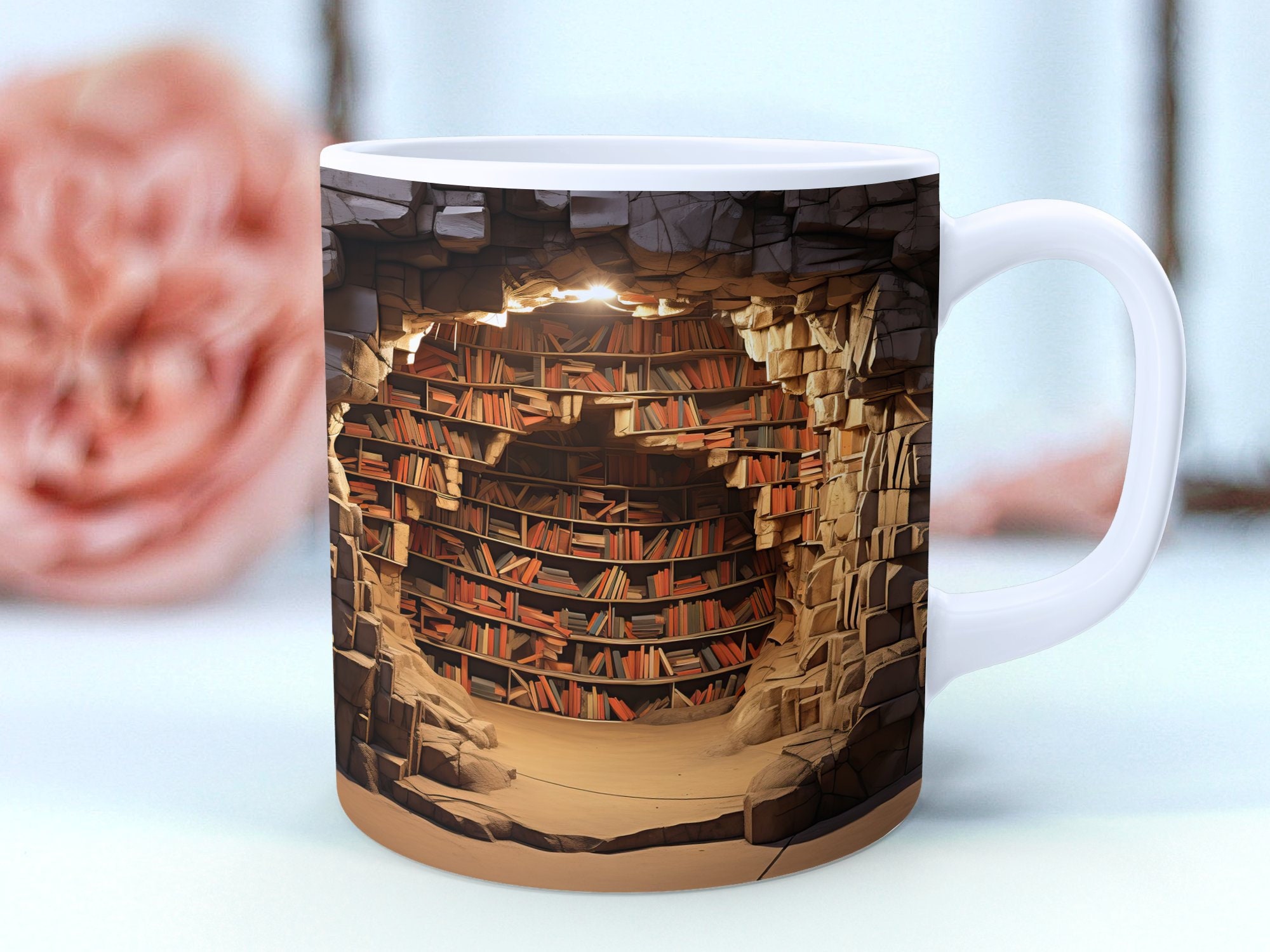 3D Effect Books, Bookshelf Mug, 3D Printed Coffee Mug, Personalized ...
