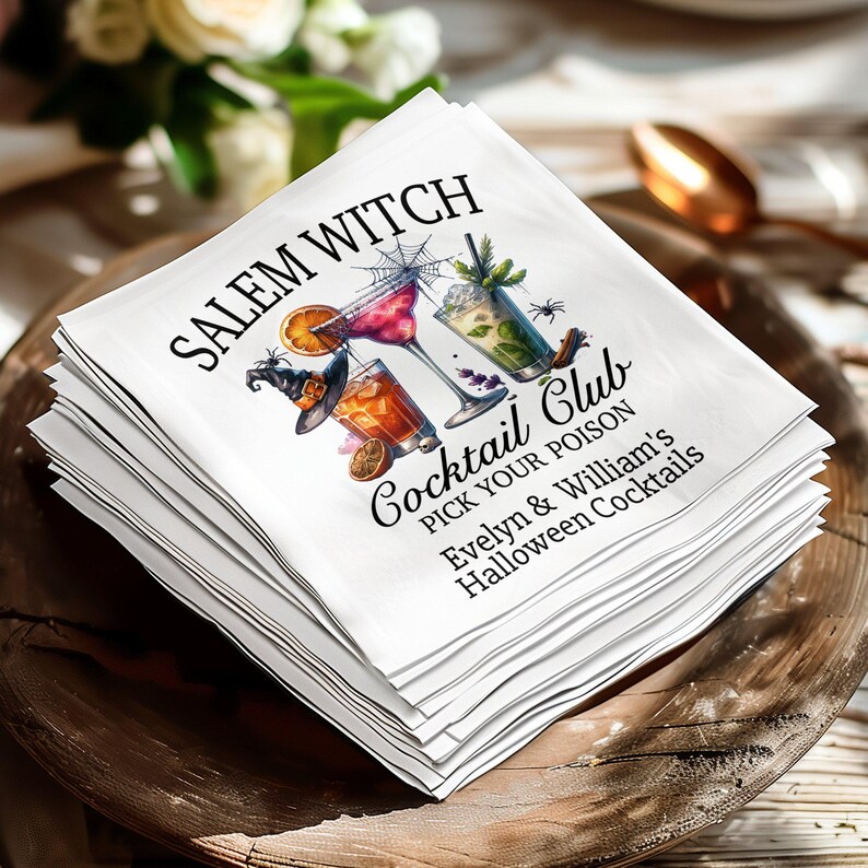 Personalized Halloween Witch Cocktail Napkins Custom Party Decor Spooky ...