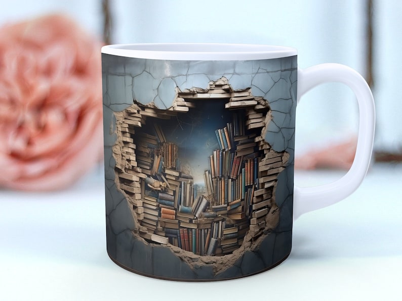 3D Effect Books Bookshelf Mug Library Mug Book Lover Gift - Etsy
