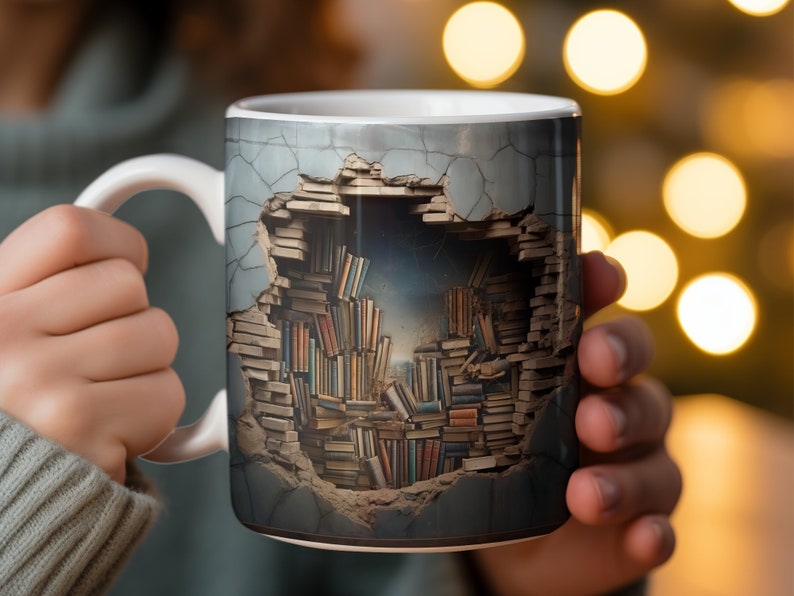 3D Effect Books Bookshelf Mug Library Mug Book Lover Gift - Etsy