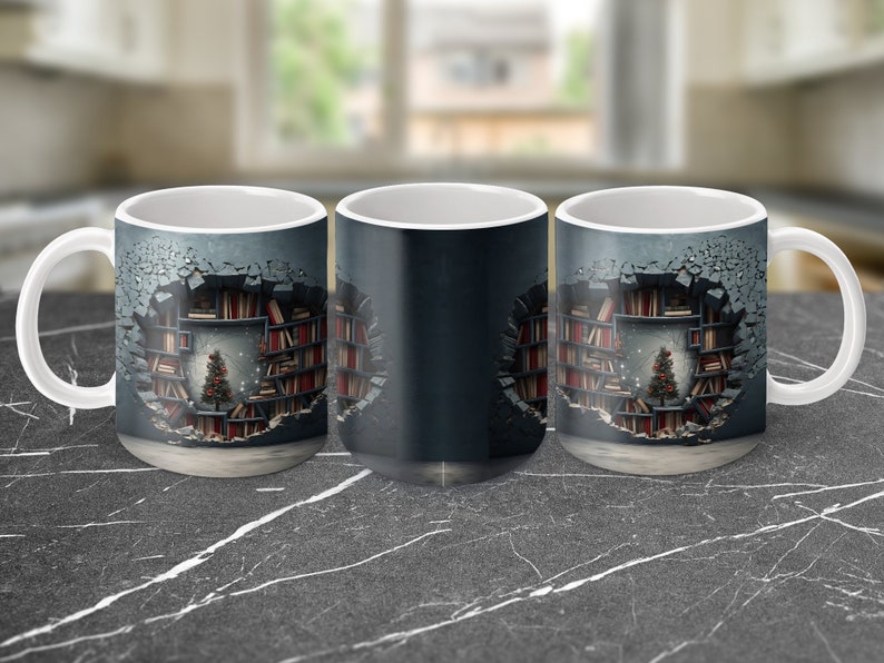 3D Effect Books, Bookshelf Mug, Custom Name Mug, Custom Made Coffee Mug ...