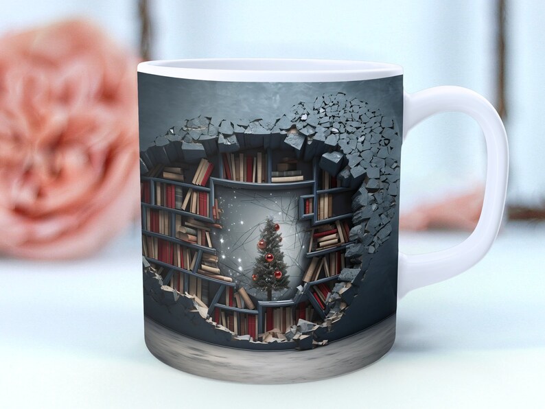 3D Effect Books, Bookshelf Mug, Custom Name Mug, Custom Made Coffee Mug ...