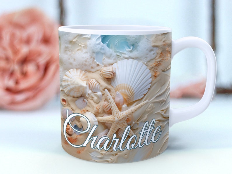 Personalized Starfish and Seashells Coffee Mug, Ocean Themed Ceramic ...