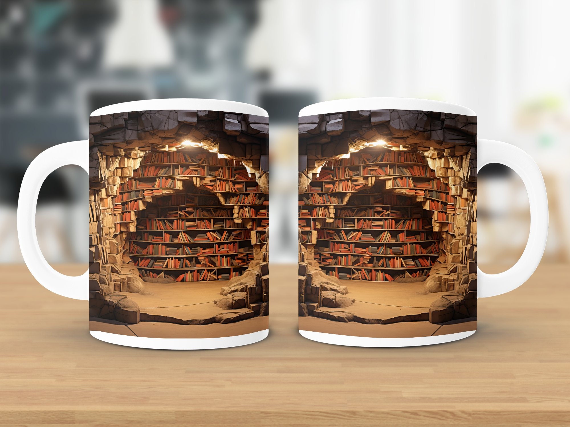 3D Effect Books, Bookshelf Mug, 3D Printed Coffee Mug, Personalized ...